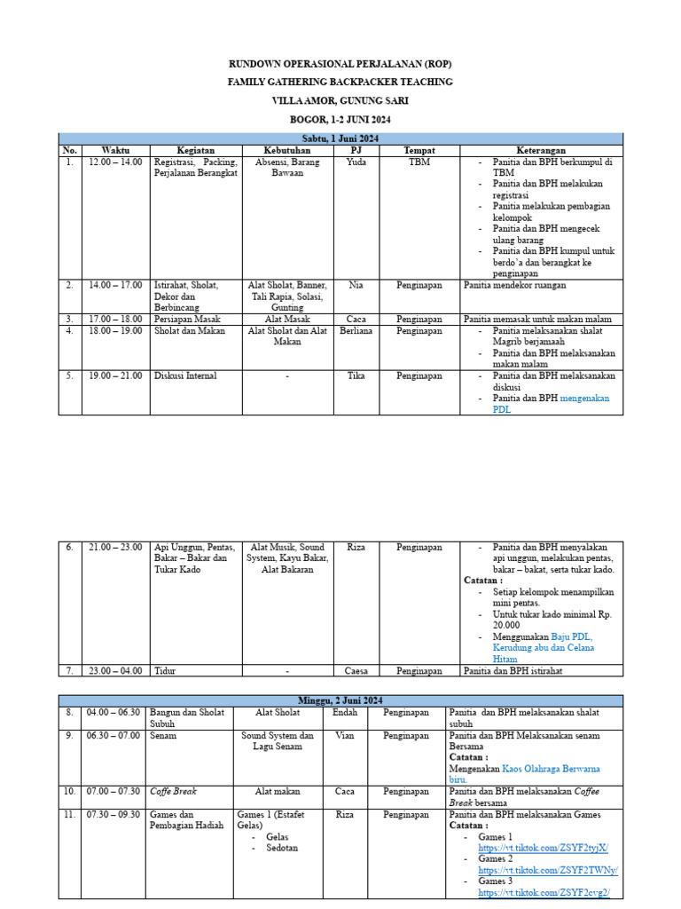 Rundown Operasional Perjalanan Family Gathering-1 | PDF