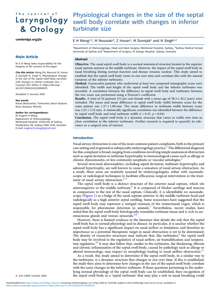 Physiological Changes in The Size of The Septal Swell Body Correlate ...