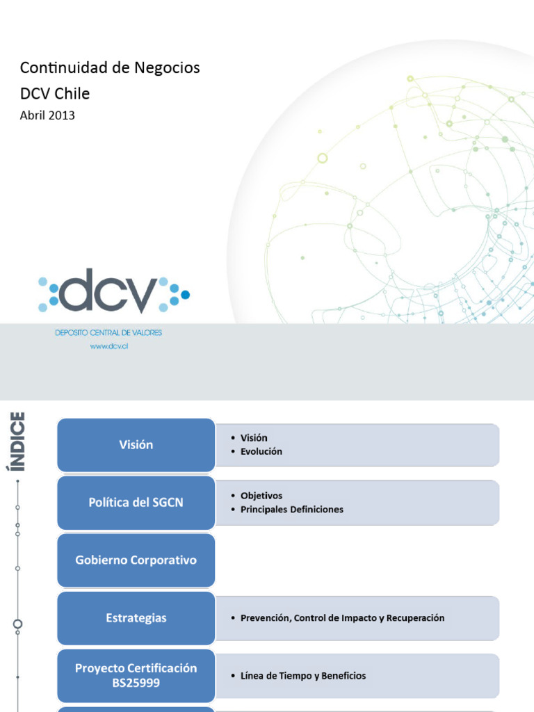 1) Fernando Yanez, DCV Chile Terremoto Presentacion Continuidad | PDF | Economias | Negocios ...