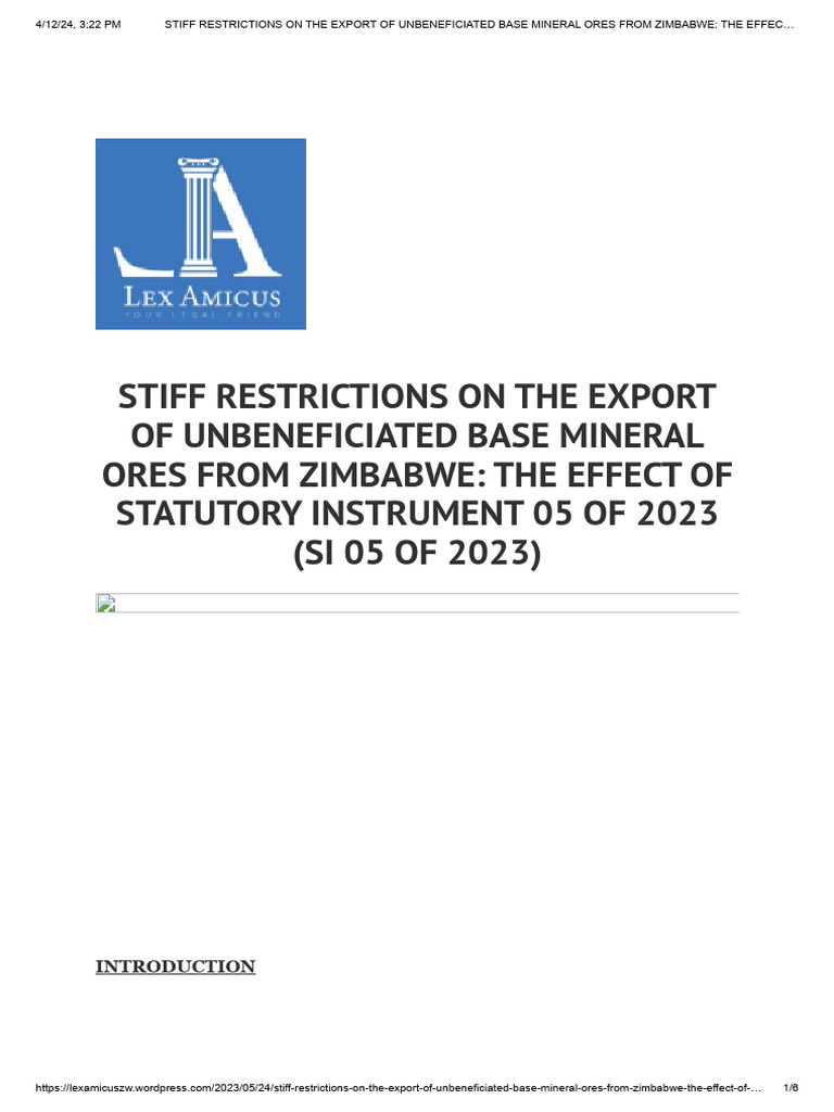 Zimbabwe's Export Restrictions on Minerals | PDF | Mining | Exports