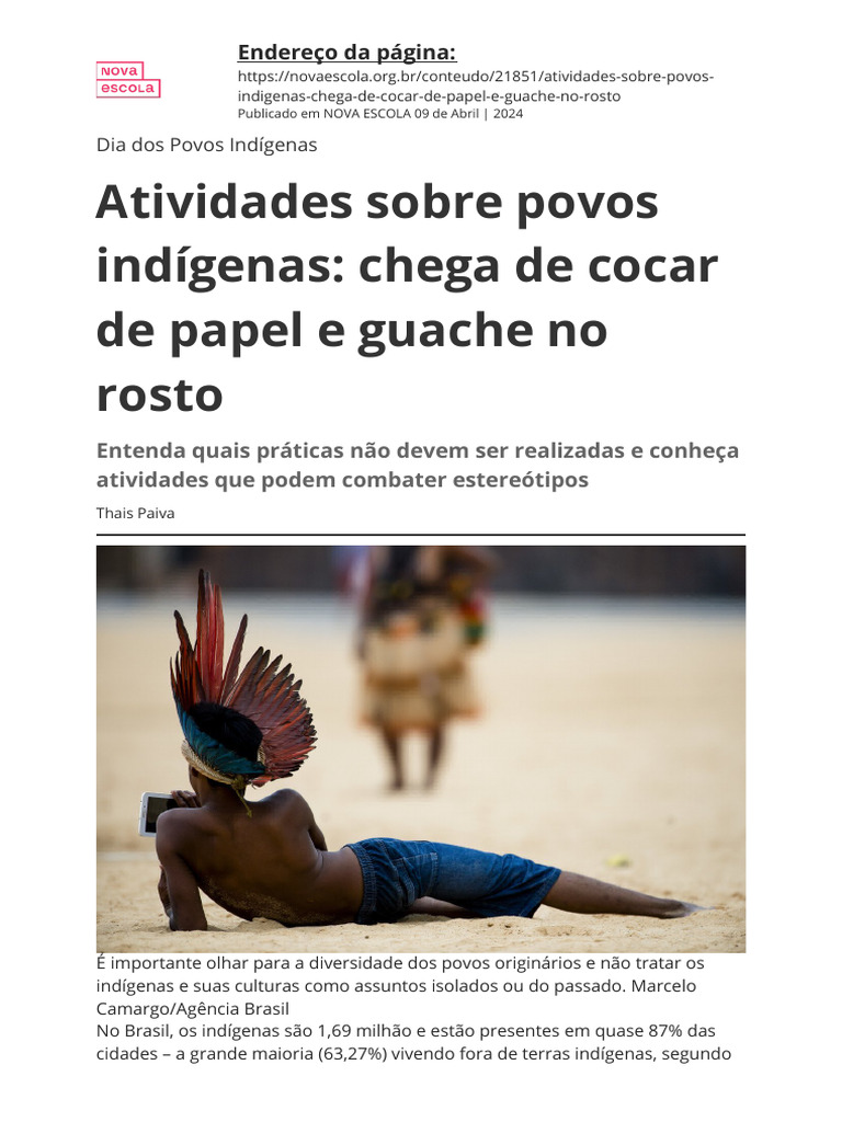 Atividades Sobre Povos Indigenas Chega de Cocar de Papel e Guache No ...