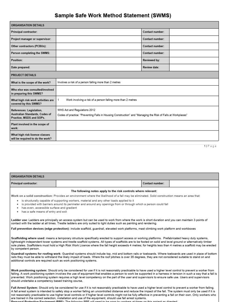 Safe Work Method Statement Working at Heights Template | PDF ...