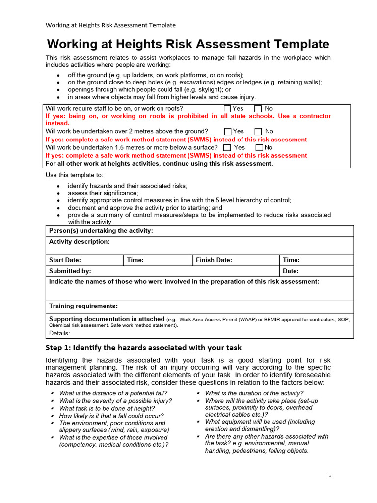 Working Heights Risk Assessment Template | PDF | Hazards | Risk
