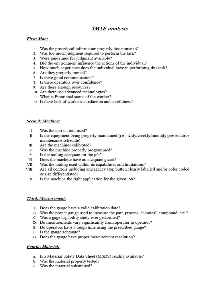 5M and 1E Analysis | PDF | Statistics