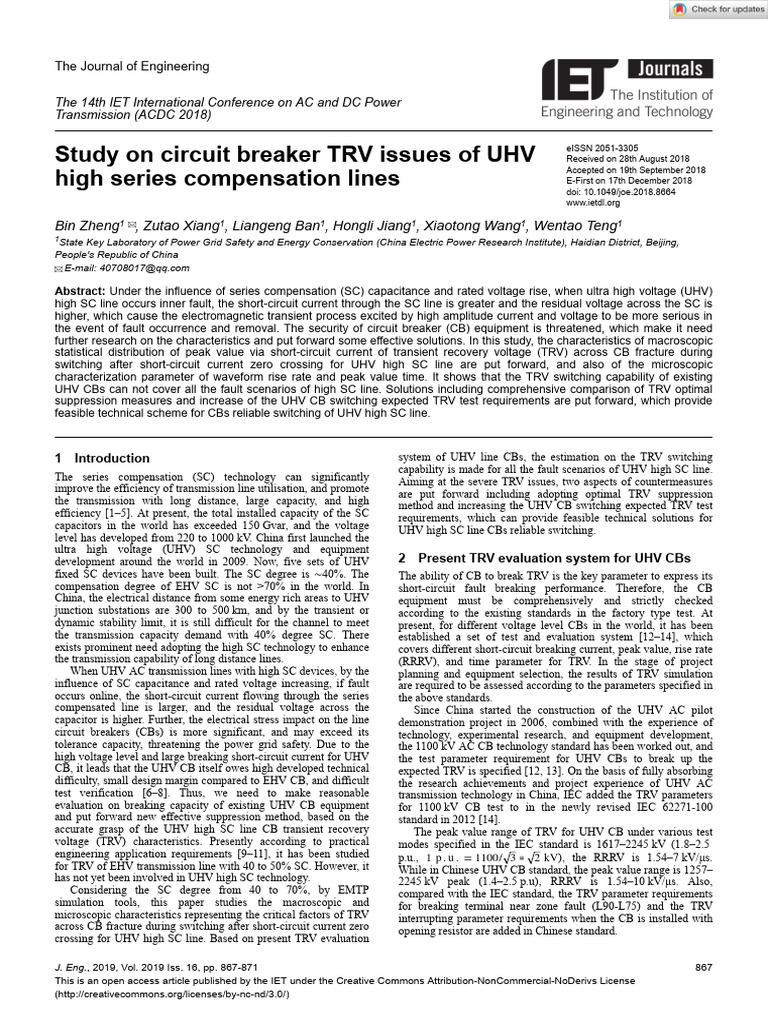 TRV Challenges in UHV Circuit Breakers | PDF | Electric Power ...