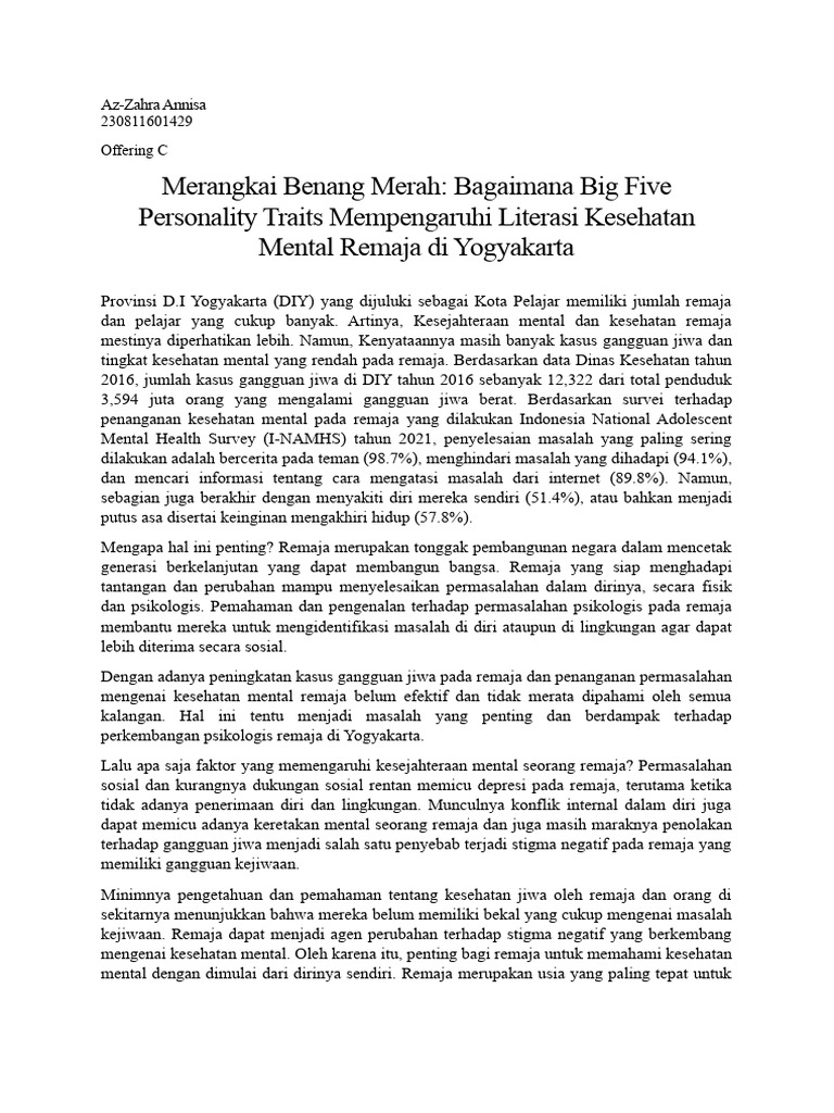 Contoh Essay Psikologi | PDF