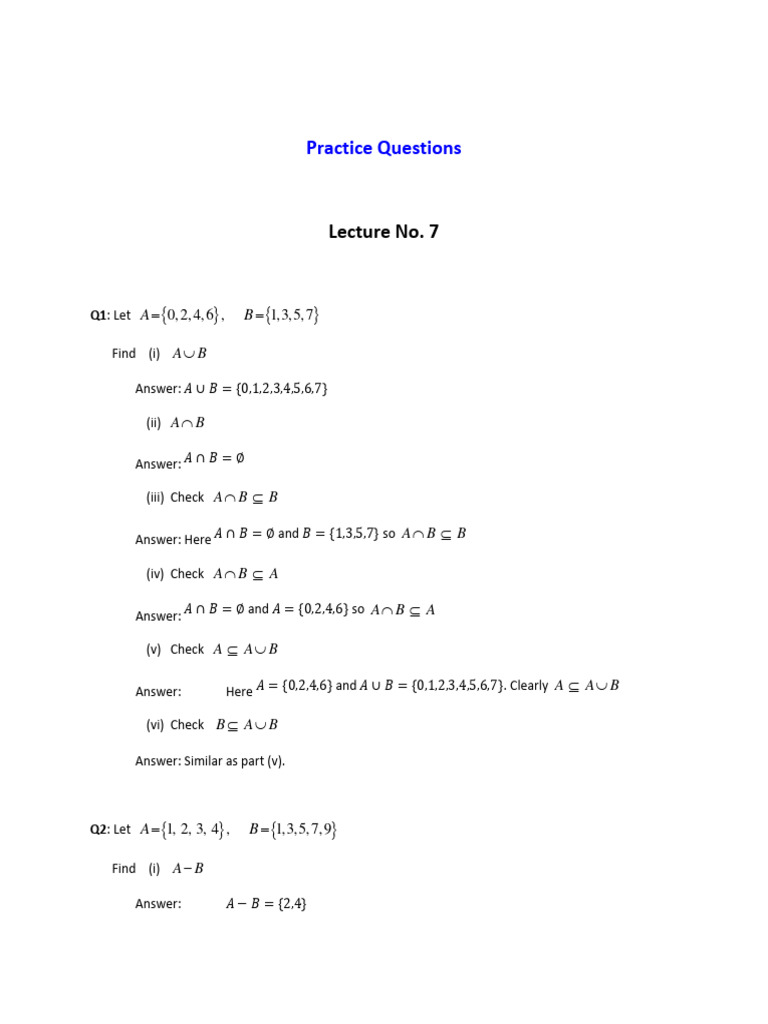 Solution Practice Questions MTH001 7 To 8 | PDF | Mathematical Relations | Graph Theory