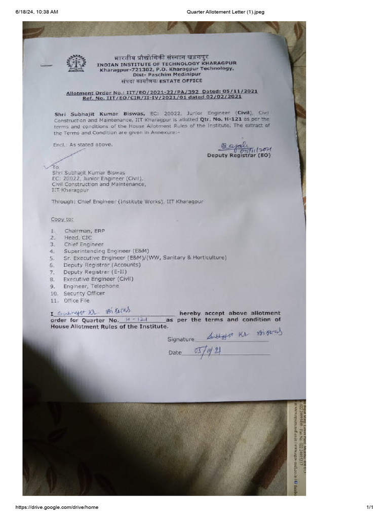 Quarter Allotement Letter (1) .Jpeg | PDF