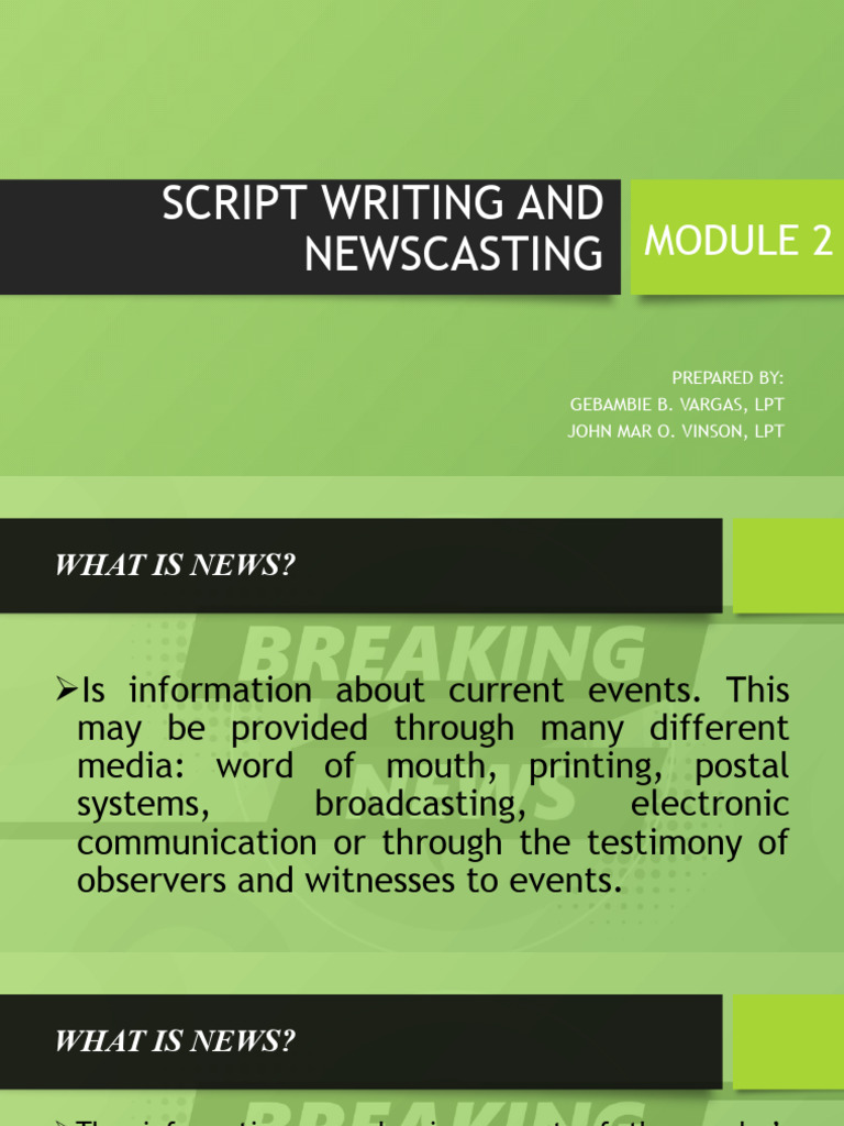 Script Writing and Newscasting | PDF | News | Television