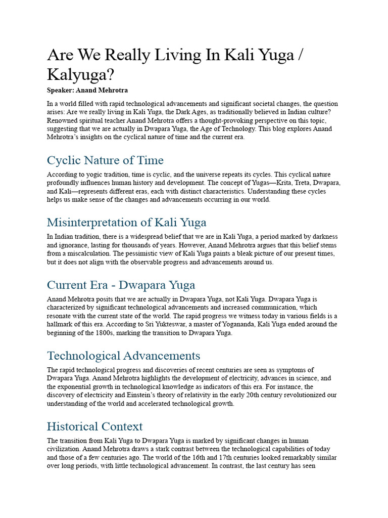 Are We Really Living in Kali Yuga | PDF | Knowledge | Liberal Arts Education