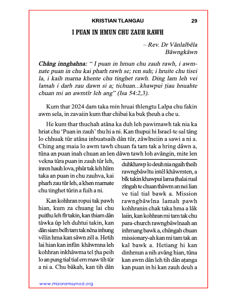 I Puan in Hmun Chu Zauh Rawh - Rev. Vanlalbela (Kristian Tlangau - Jan ...