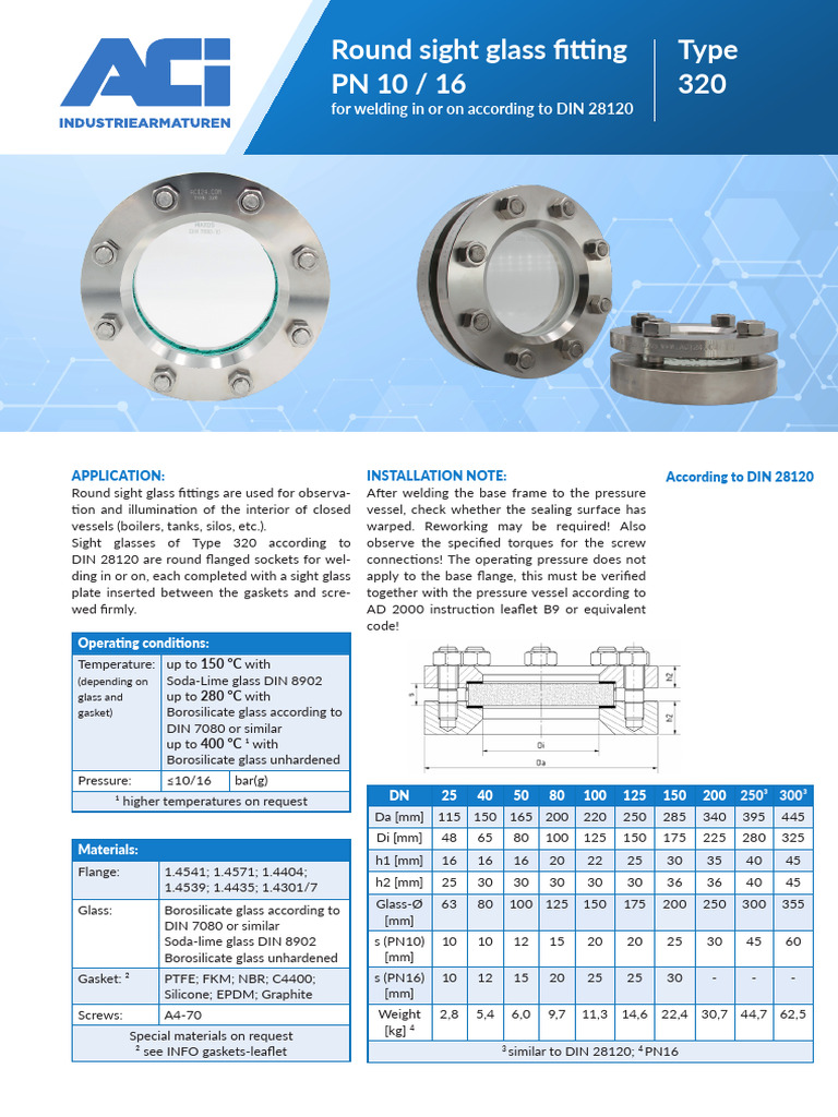 Type 320 Tank Sight Glass Round DIN 28120 | Download Free PDF | Glasses ...