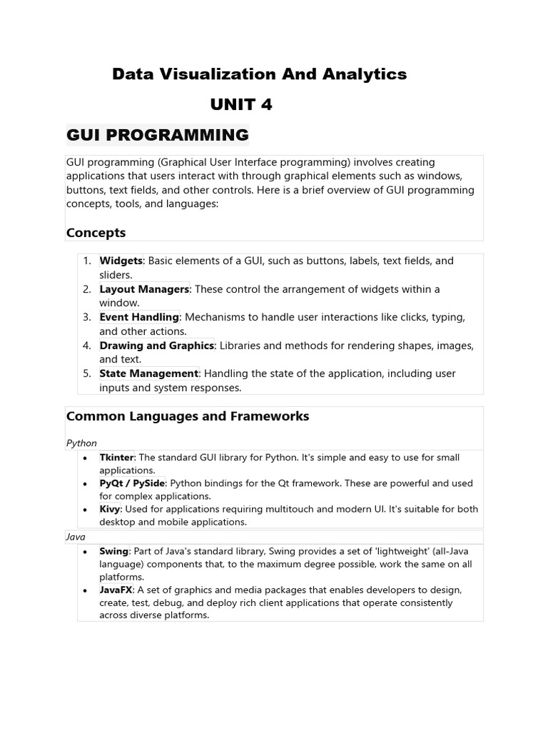 Data Visualization and Analytics UNIT 4 | PDF | Graphical User Interfaces | Databases
