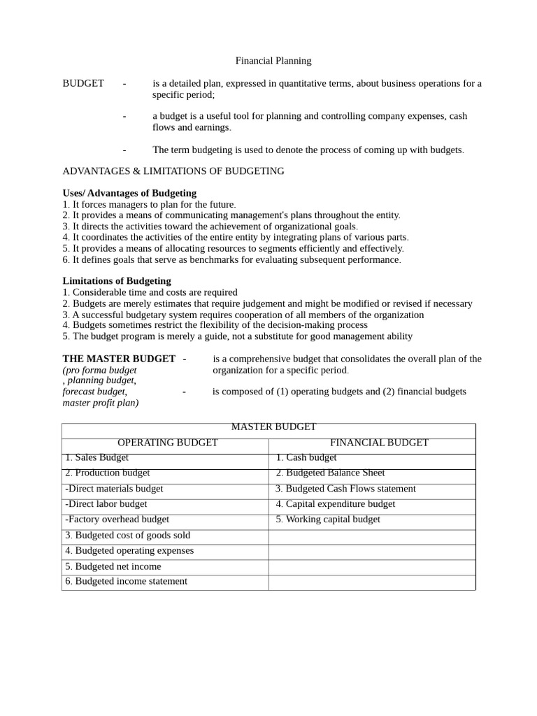 Fin Man Chapter 7 Financial Planning - Compress | PDF | Budget | Financial Plan