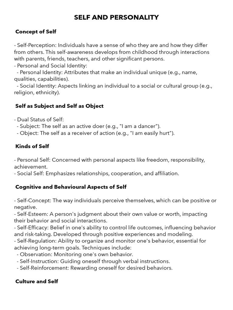 SELF AND PERSONALITY | PDF | Self Concept | Identity (Social Science)