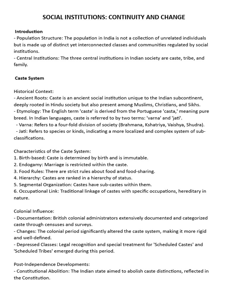 Social Institutions - Continuity and Change | PDF | Caste | Dalit