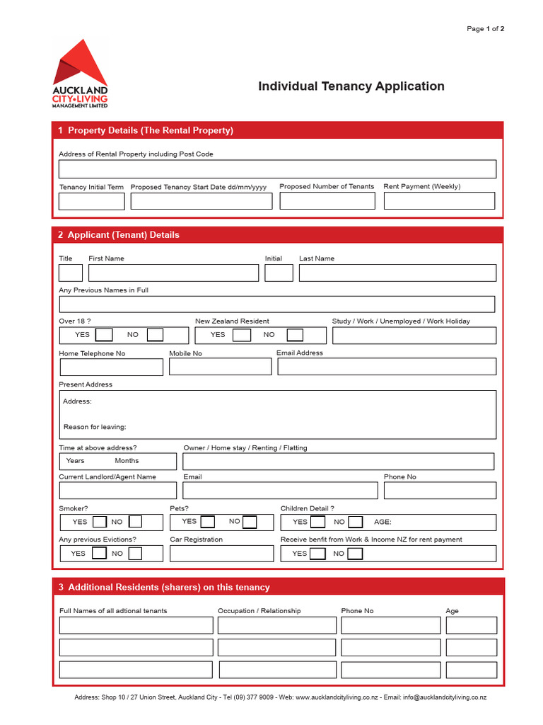 NZ Tenancy Application Form | PDF | Landlord | Leasehold Estate