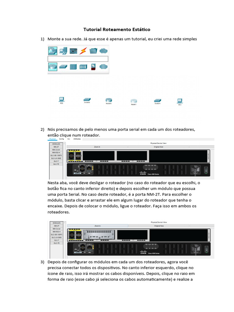 Tutorial Roteamento Estático | PDF | Roteador (informática) | Rede de computadores