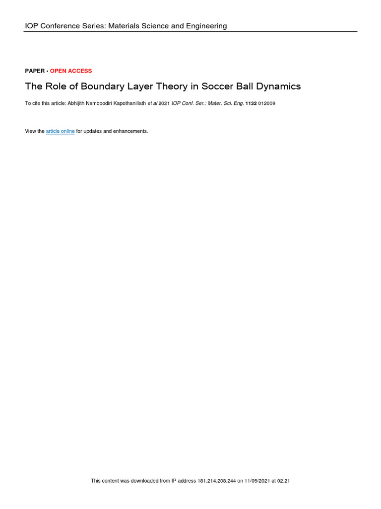 The Role of Boundary Layer Theory in Soccer Ball D | PDF | Drag ...