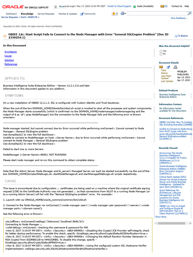 OBIEE 12c Start Script Fails To Connect To The Node Manager With Error General SSLEngine Problem ...
