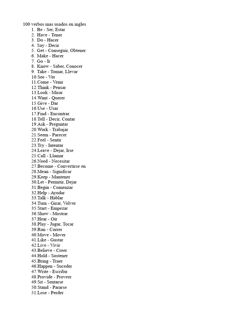 100 Verbos en Ingles | PDF