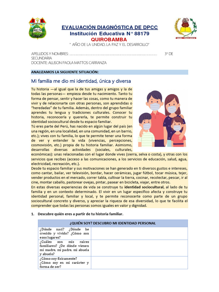 EVALUACIÓN DIAGNÓSTICA DE DPCC 3° SECUNDARIA | PDF