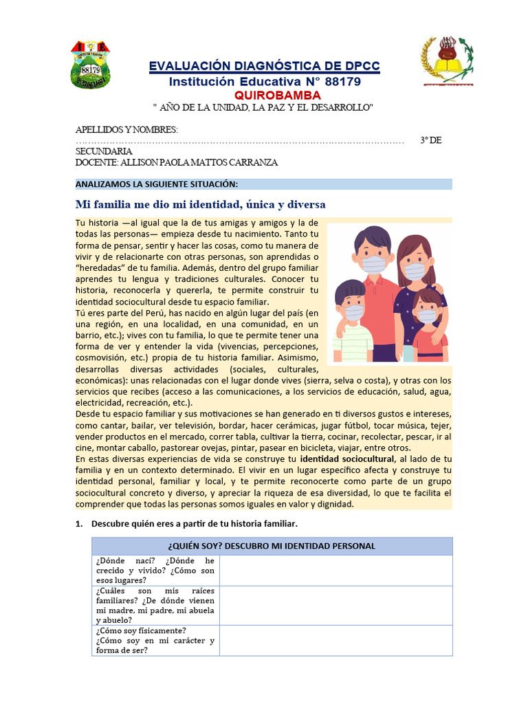 EVALUACIÓN DIAGNÓSTICA DE DPCC 3° SECUNDARIA | PDF