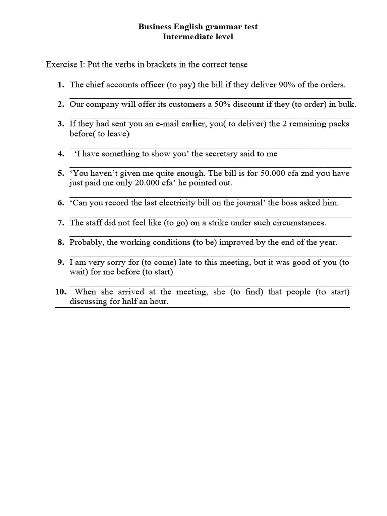 Business English Grammar Test (1) For Revision | PDF | Language ...