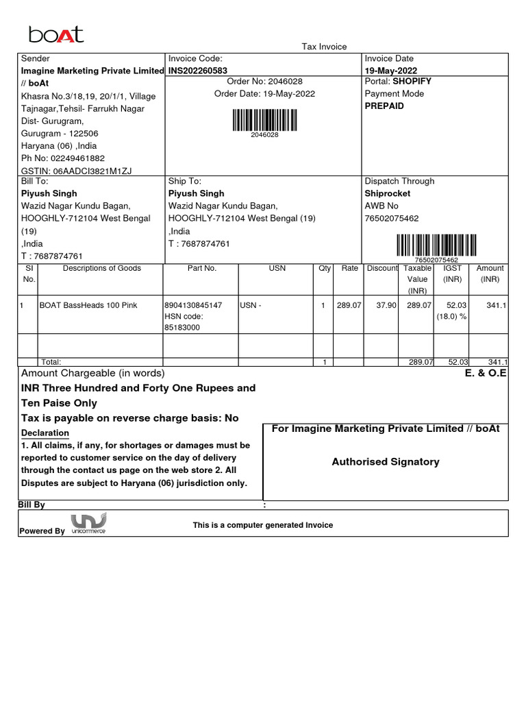 invoice of papers | Download Free PDF | Taxes | Payments
