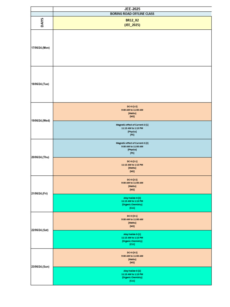 JEE-2025 Boring Road Offline Class BR12 - X2 (JEE - 2025) | PDF | Science & Mathematics
