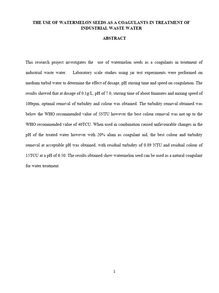 The Use of Watermelon Seeds As A Coagulants in Treatment of Industrial ...