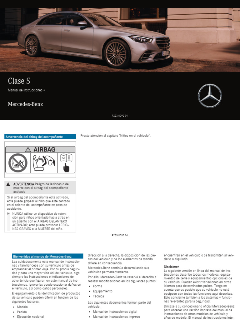 Mercedes Clase s Berlina 2023 Septiembre w223 Mbux Instrucciones de Servicio 1 | Descargar ...