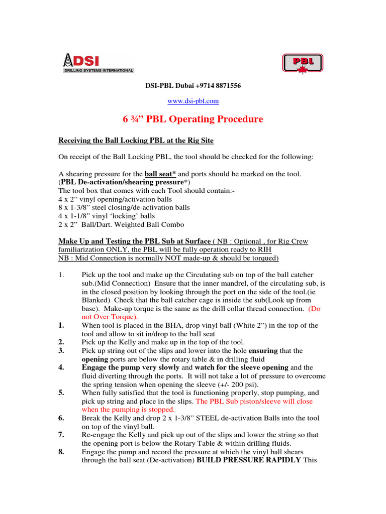6.75 PBL Operating Procedure | PDF | Pump | Pressure