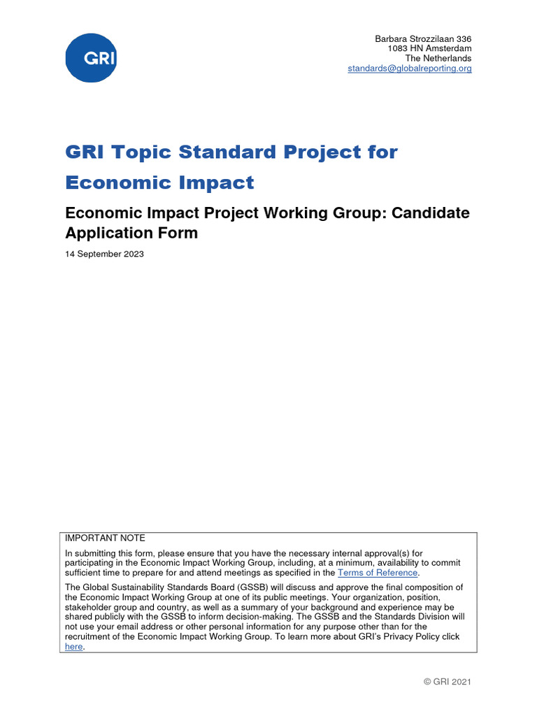 Gri Topic Standard Project For Economic Impact Project Working Group ...