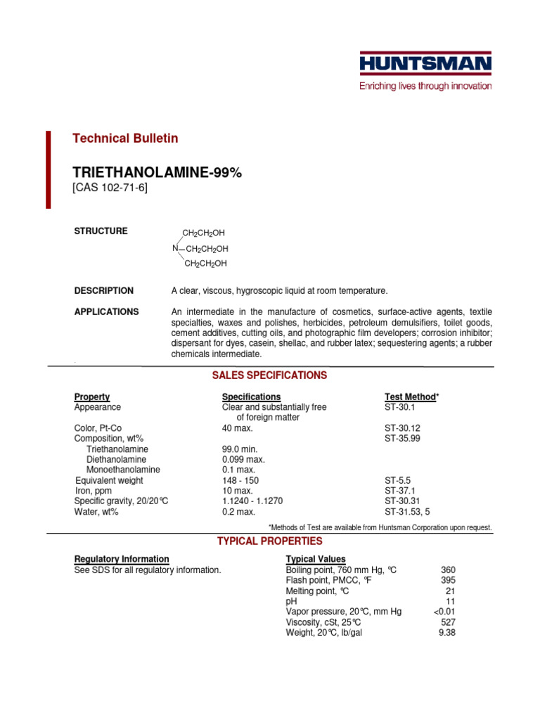 Triethanolamine 99 TDS | Download Free PDF | Chemical Substances ...