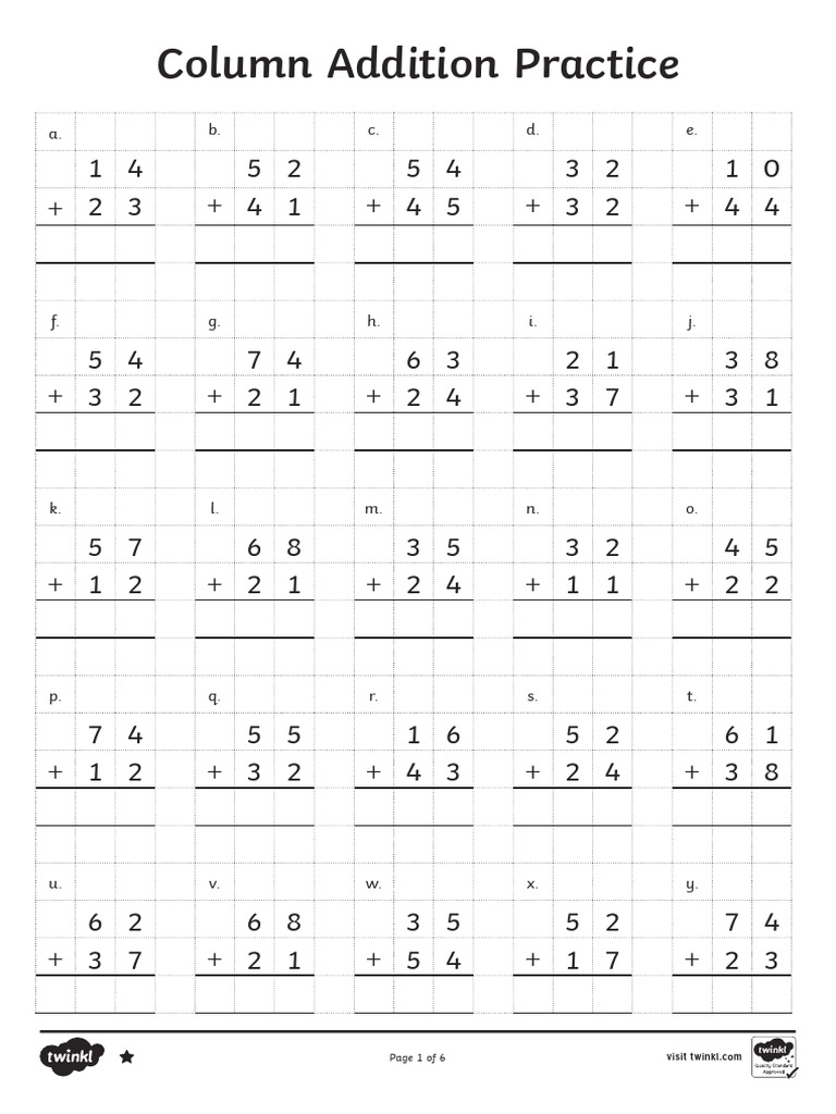 Column Addition Practice Worksheets | PDF