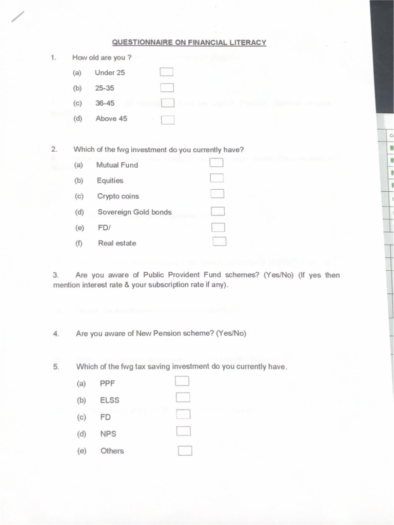 Financial Literacy Questionnaire | PDF