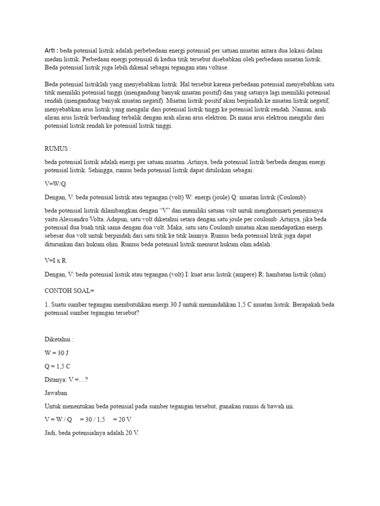 Beda Potensial Dan Energi Listrik | PDF | Sains & Matematika