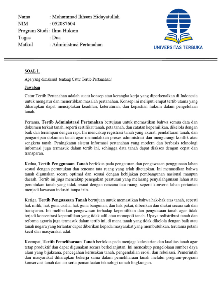 Tugas UT Administrasi Pertanahan | PDF | Hukum
