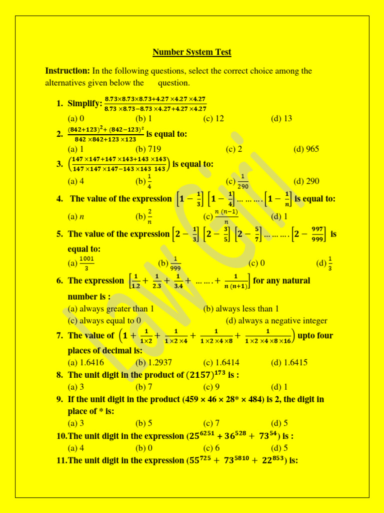 Number System Test | PDF | Mathematical Notation | Mathematical Concepts
