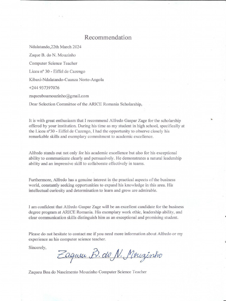 Recommendation Letter | PDF