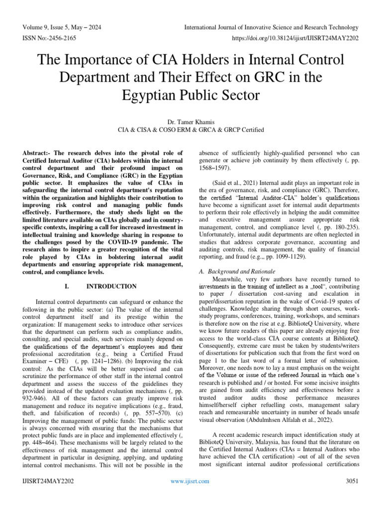 CIA Holders' Impact on GRC in Egypt | PDF | Internal Control | Audit
