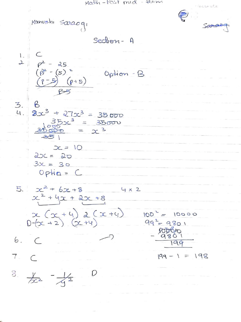 Math answer key | PDF