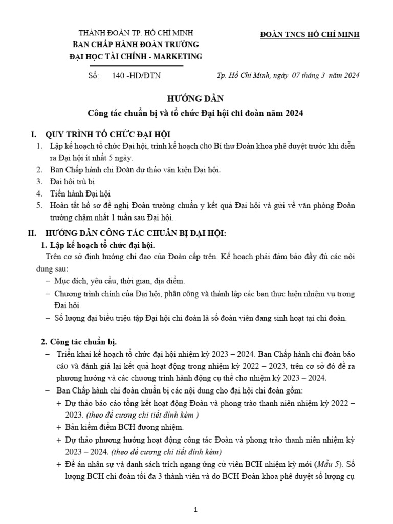 HD To Chuc Dai Hoi Chi Doan | PDF