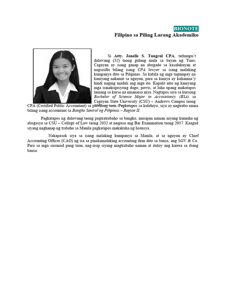 EXAMPLE OF Bionote | PDF