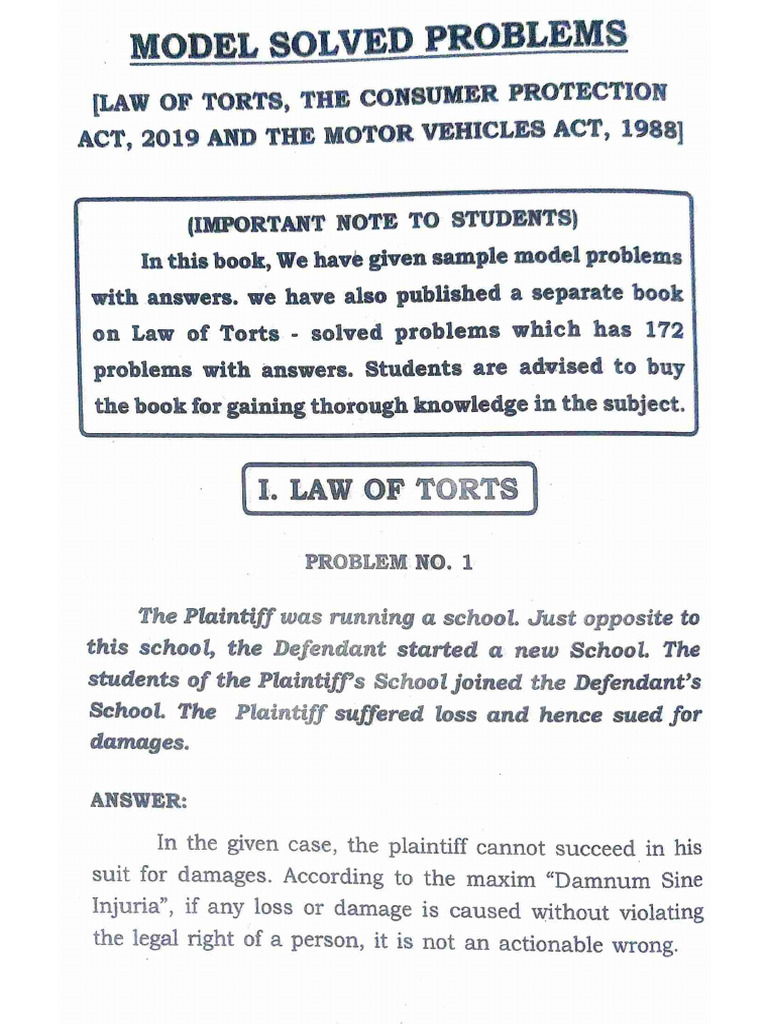 Law of Torts Problems | PDF