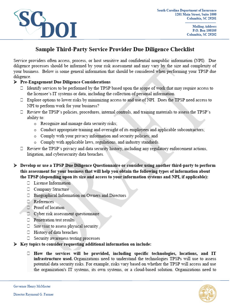 Third-Party Service Provider Bulletin Checklist - 2020.04.20 | Download ...