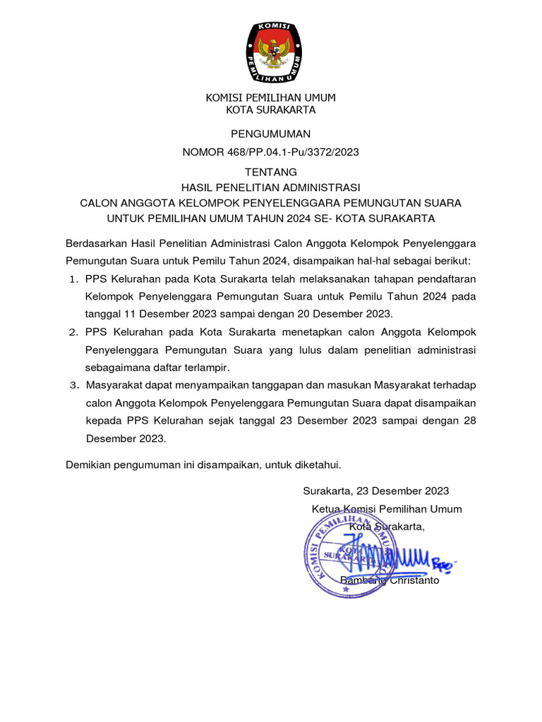 Pengumuman Hasil Penelitian Administrasi Calon Kpps Pdf