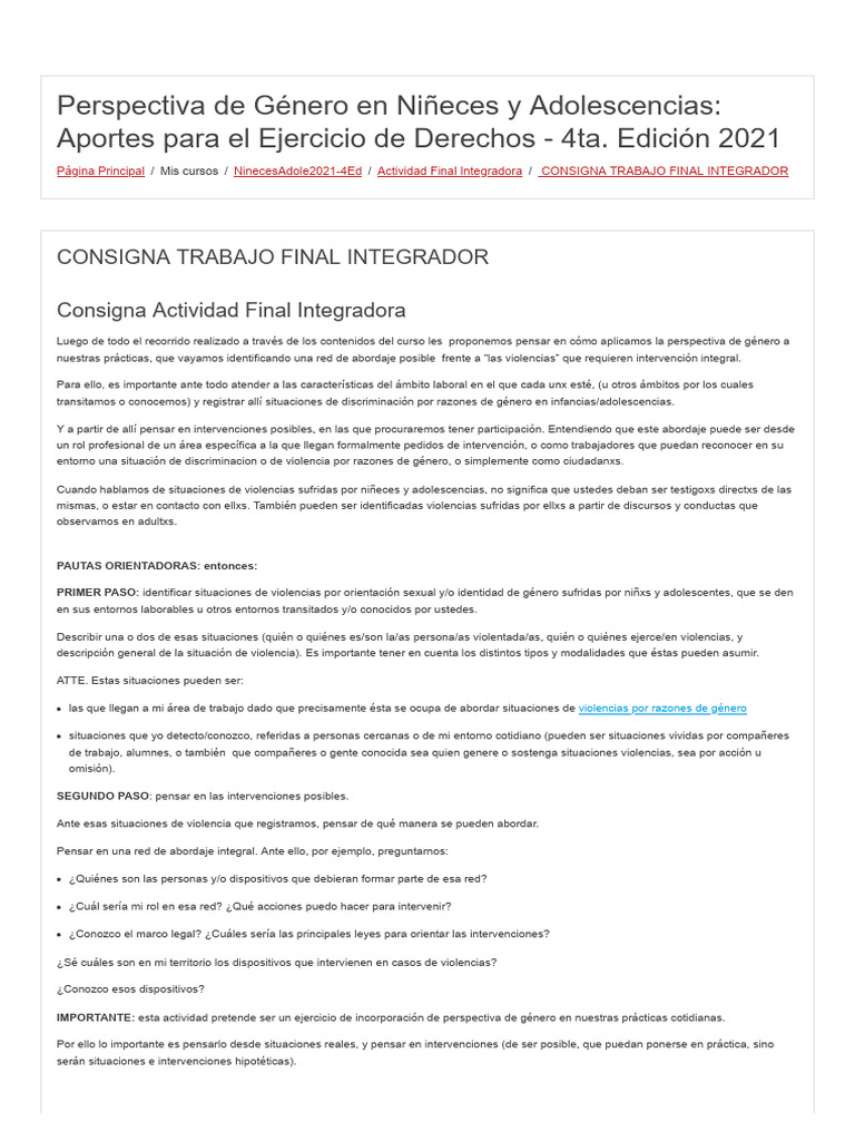 NinecesAdole2021-4Ed - CONSIGNA TRABAJO FINAL INTEGRADOR | PDF | Género | Estudios de género