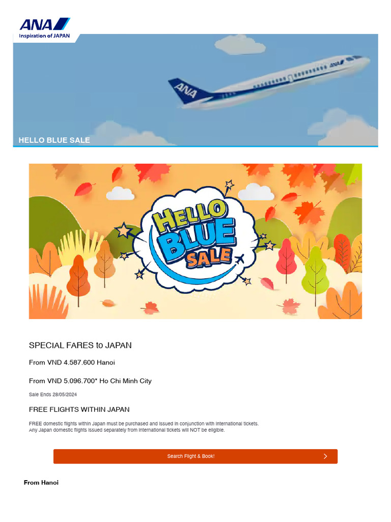 Hello Blue Sale: Special Fares To Japan | PDF